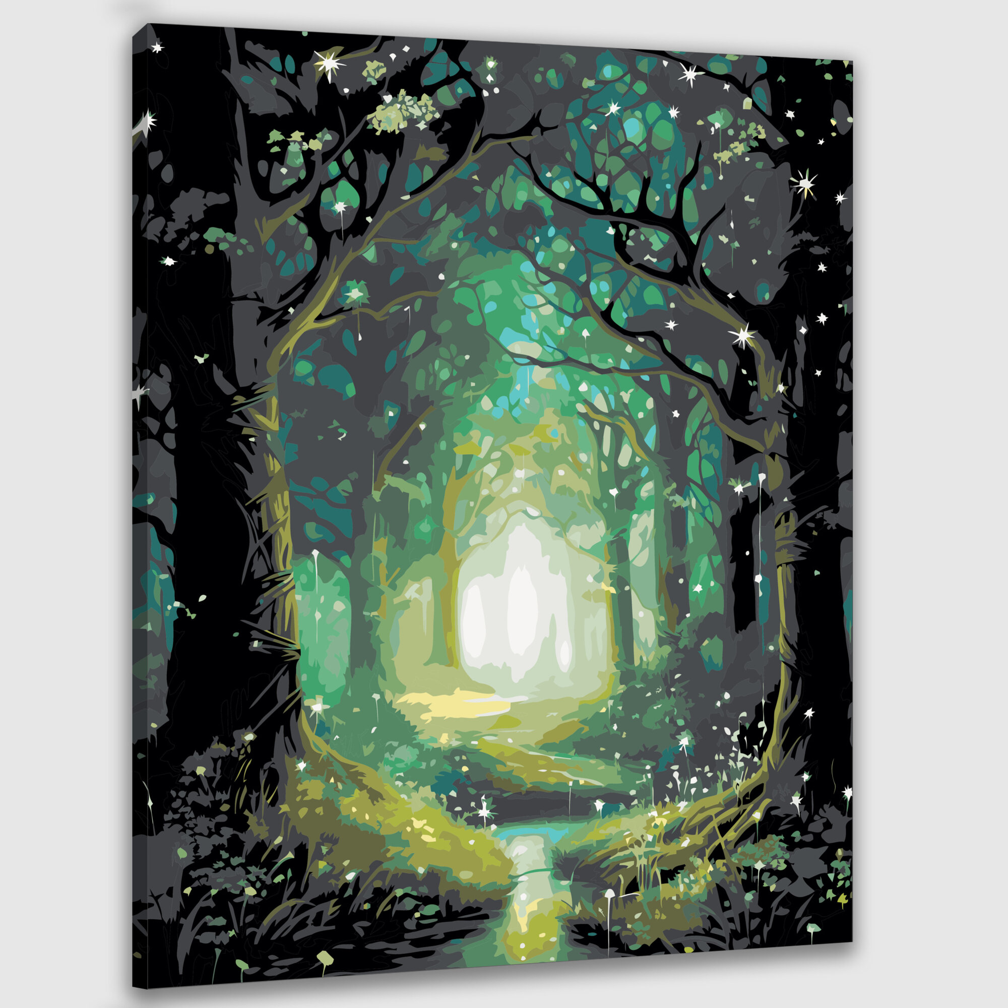 Картина по номерам 40x50 см, мистический лес, феи, заклинания, вековые деревья, полупрозрачные крылья, лунный свет