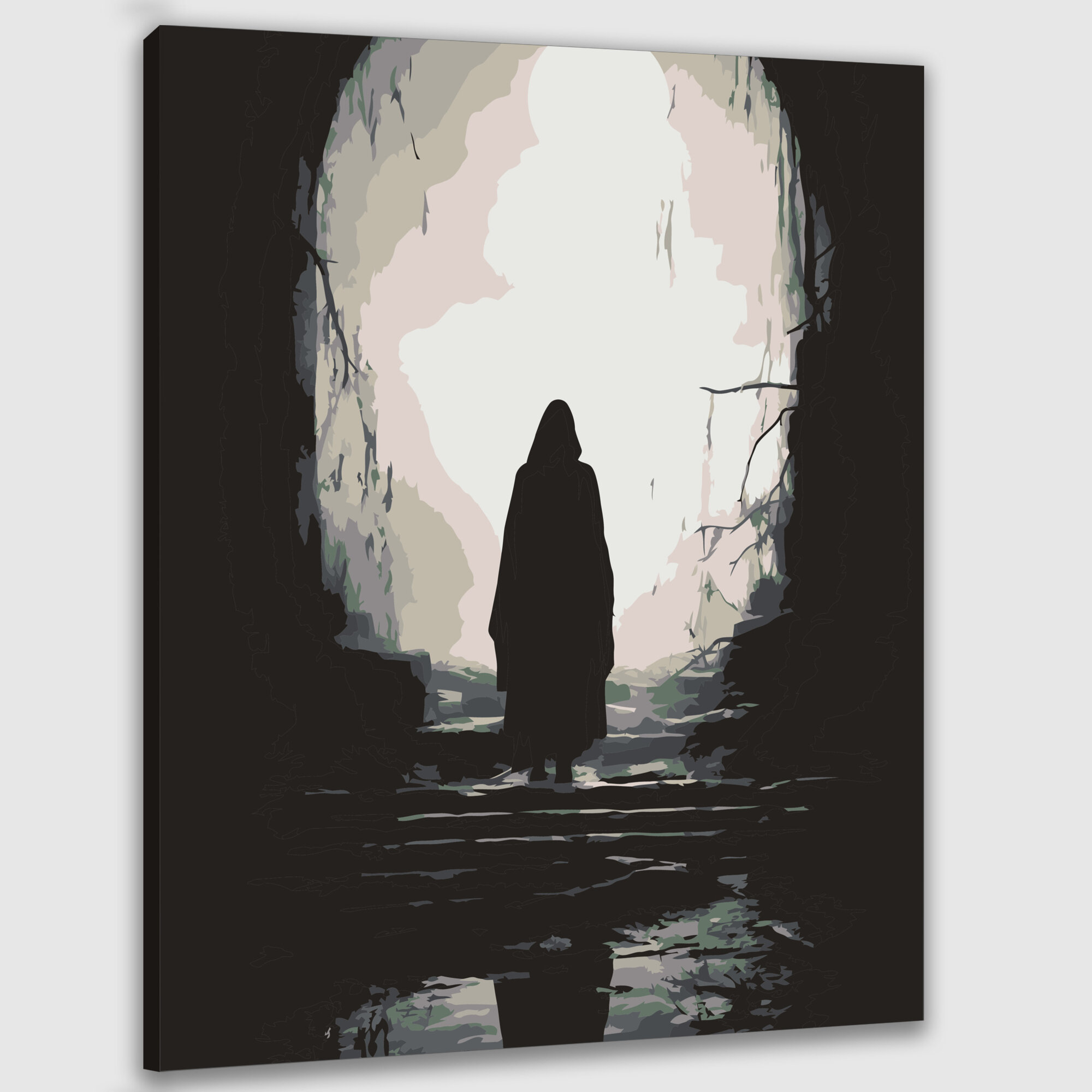 Картина по номерам 40x50 см, ведьма, фотография, черно-белая, кладбище, одинокая, вход, старое, обветшалое, лунный свет