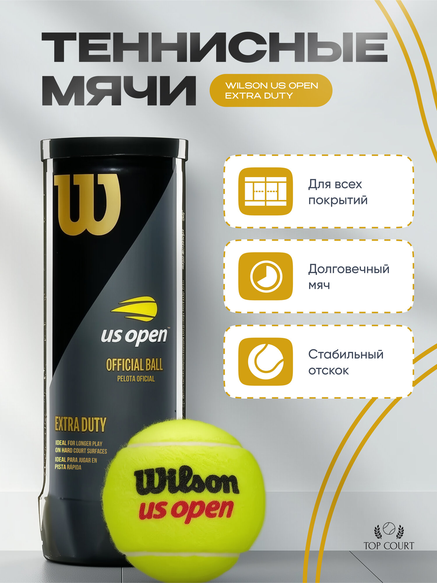 Теннисные мячи Wilson US Open Extra Duty Ball (3 мяча в банке)