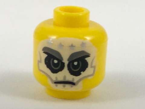 Minifigure, Head White Full Face Skull Tattoo, 4 Silver Stars on Forehead Pattern, 3626pb2028 Yellow U