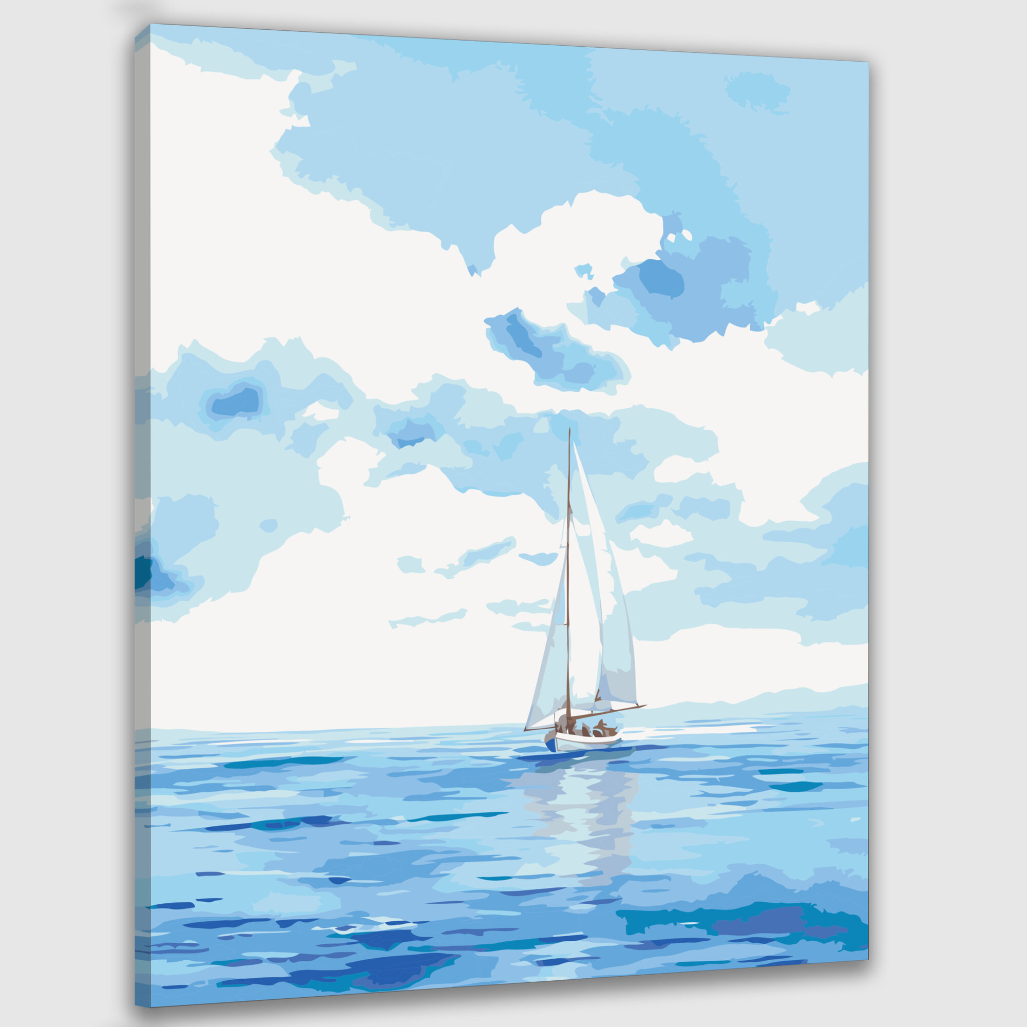 Картина по номерам 40x50 см, акварельная картина, парусная лодка, лазурный океан, свобода, безмятежность, воспоминания