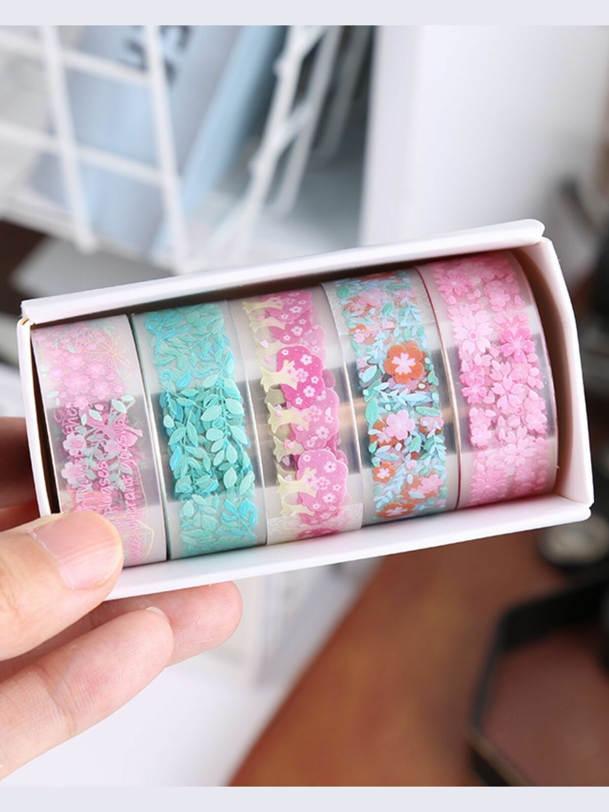 Декоративный скотч Цветы. Набор из 5 штук.