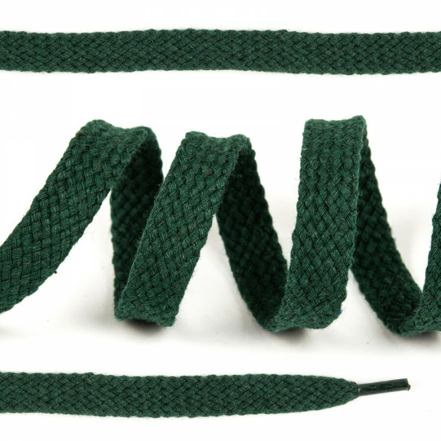 Шнурки плоские 12мм х/б дл.150см цв.019 т. зелёный (10 комп)