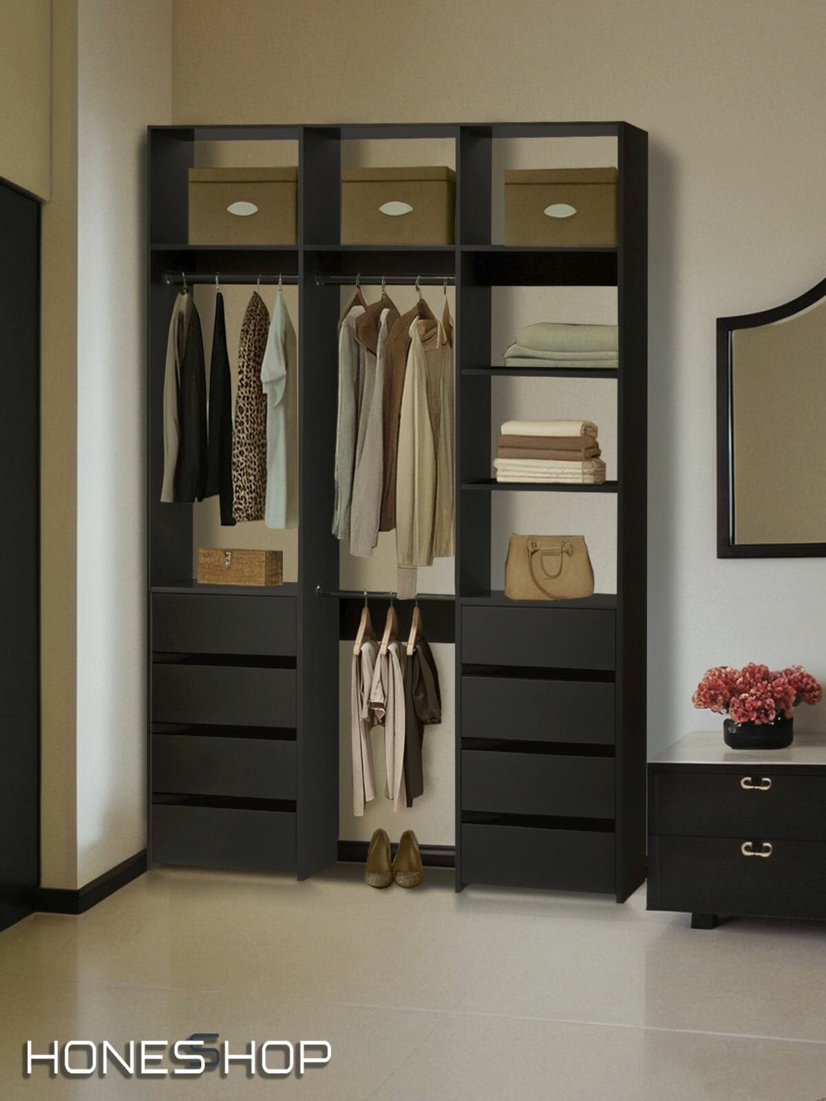 Гардеробная Страйп 3.8 ЛДСП черный шагрень, 120х40х240