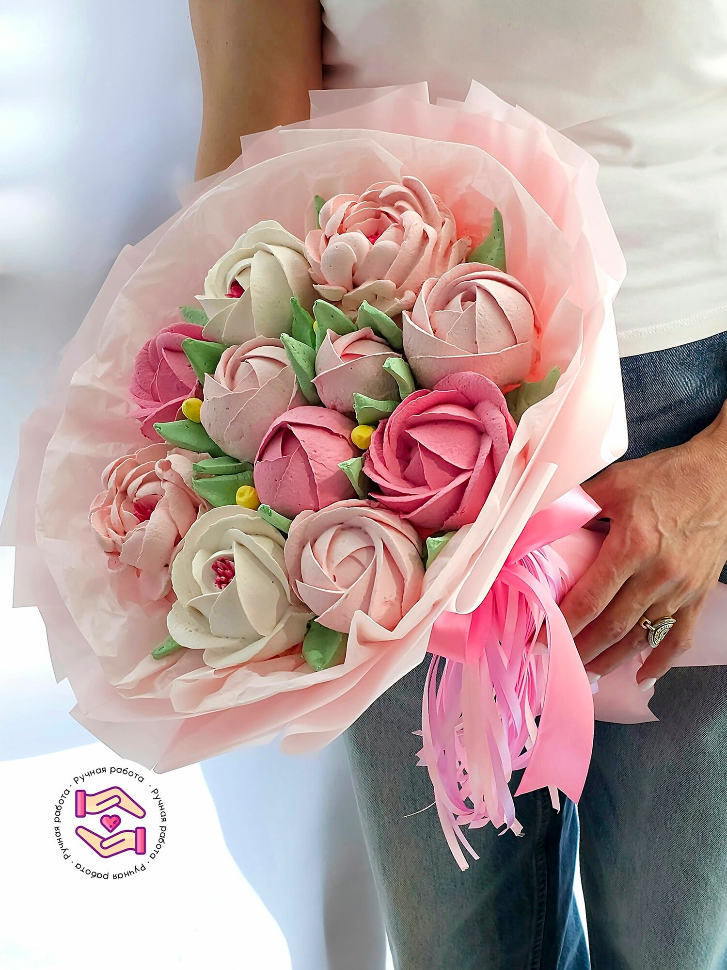 Букет из зефира 'Искра любви' сладкий подарок подруге, маме, жене на День рождения, Подарочный набор