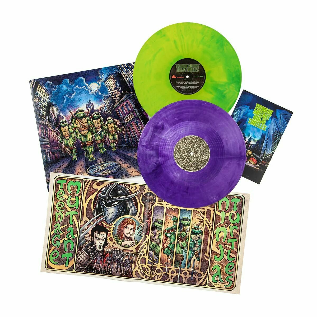 Черепашки Ниндзя OST (Ninja Turtle Green & Shredder Purple Swirl, USA Limited Soundtrack) Цвет: "Черепашки и Шреддер", Редкая Виниловая Пластинка, Саундтрек Фильм TMNT: Teenage Mutant Ninja Turtles