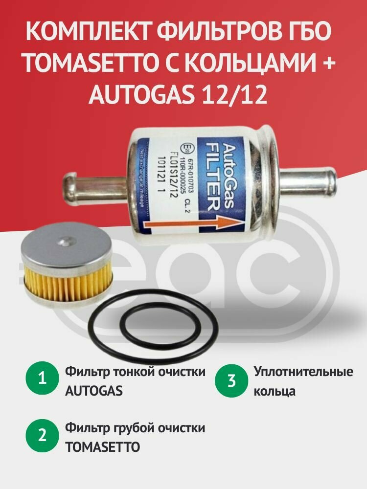 Комплект фильтров грубой и тонкой очистки ГБО TOMASETTO с кольцами + AUTOGAS 12/12 (1 комплект)