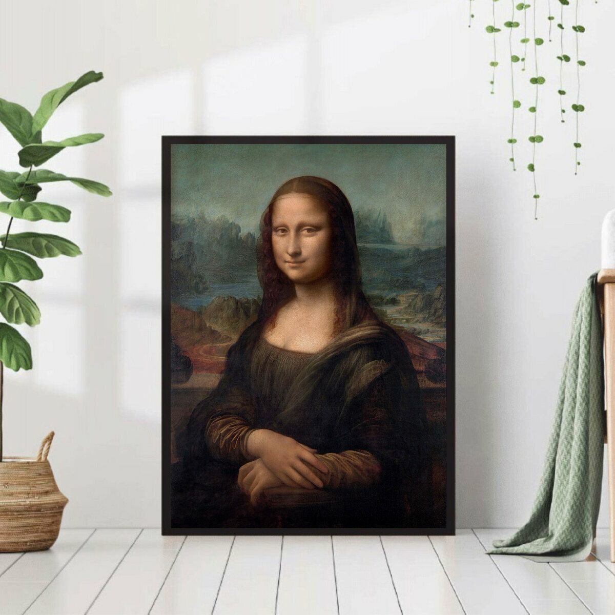 Постер " Мона Лиза репродукция" 50x70 в черной рамке для интерьера на стену