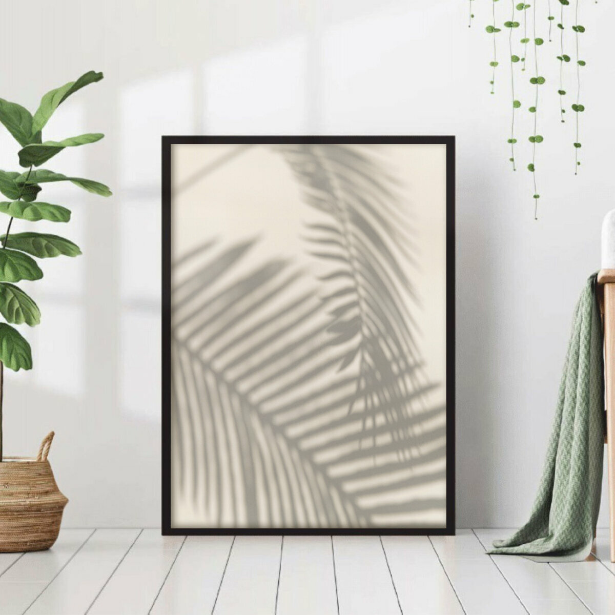 Постер "Ветки пальмы тени" в черной рамке 50x70 см для интерьера на стену