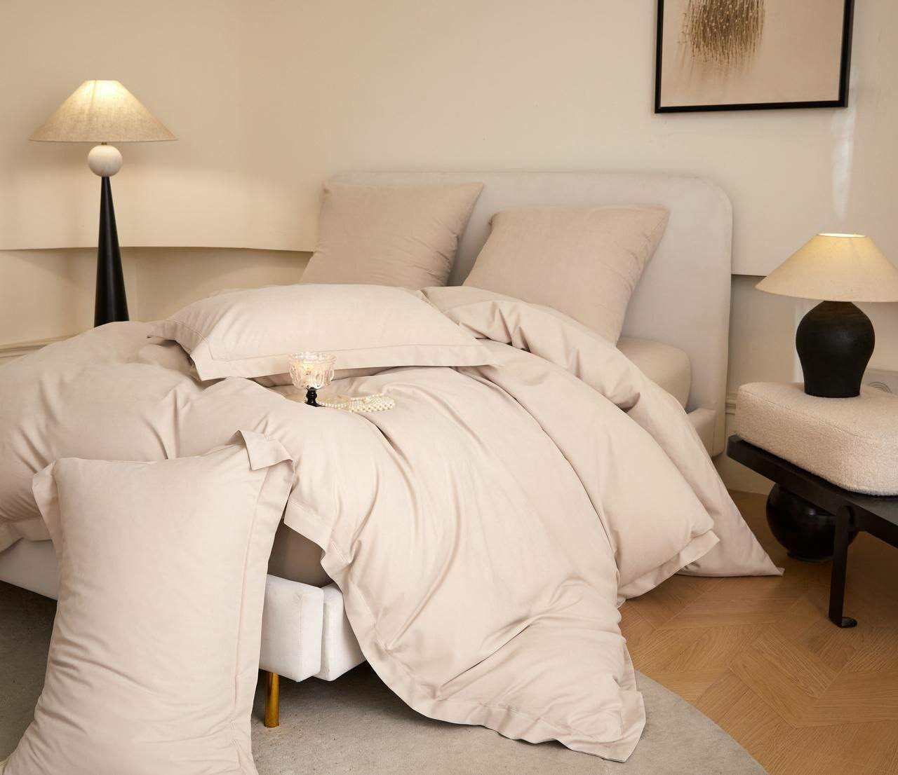 Комплект постельного белья Winni Евро, Бархатный сатин, Светло-бежевый