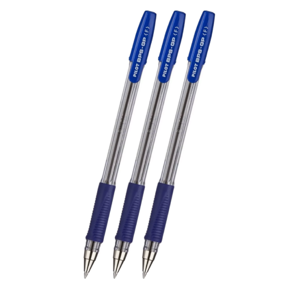 Ручка шариковая 3 шт PILOT резиновый упор, 0.7 мм, масляная основа, стержень синий