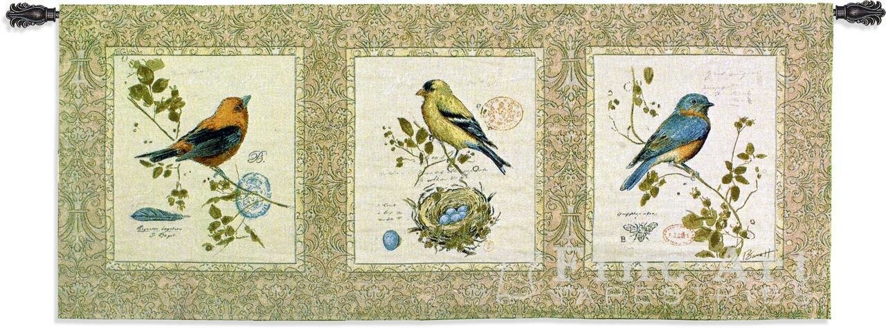 Гобелен картина "Певчие птицы", анималистический жанр, горизонтальный, 163x65см