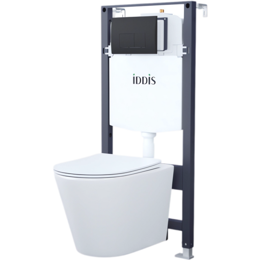 Комплект IDDIS BASC020i73 Унита подвесной, с микролифтом + Система инсталляции + Кнопка смыва черная матовая