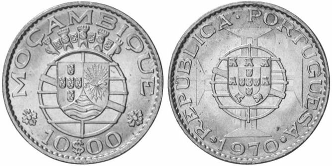 Мозамбик 10 эскудо, 1968-1974 Португальская колония XF