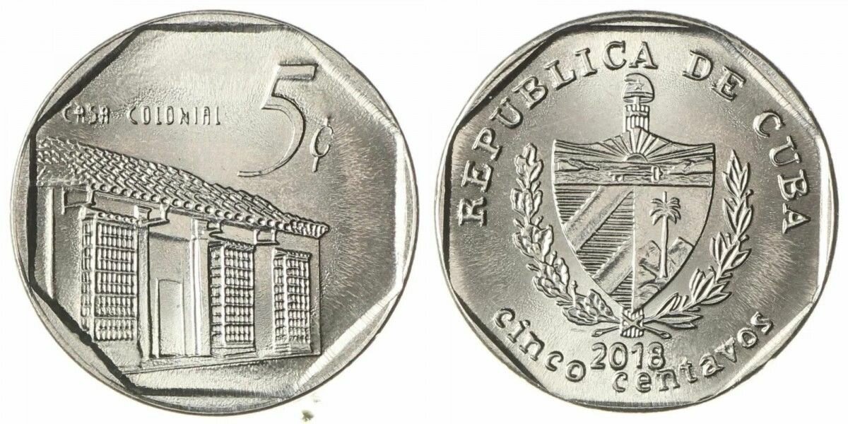 Куба 5 сентаво, 1994-2018 Колониальный дом XF