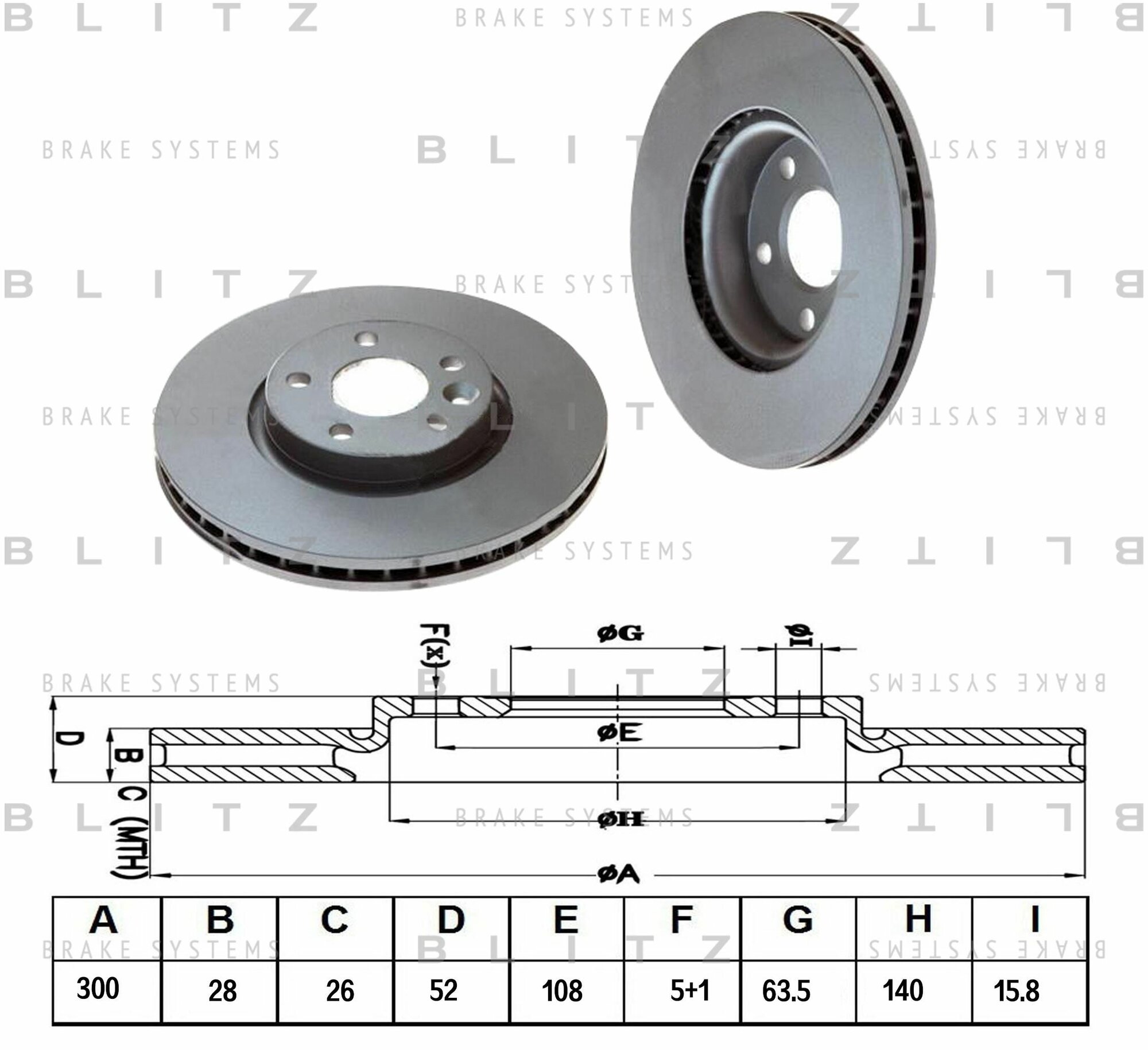 Диск тормозной передний вент. 2 шт для Форд Мондео 4, Ленд Ровер Фрилендер 2, Рейндж Ровер Евок, Вольво S60 2 BS0226 BLITZ