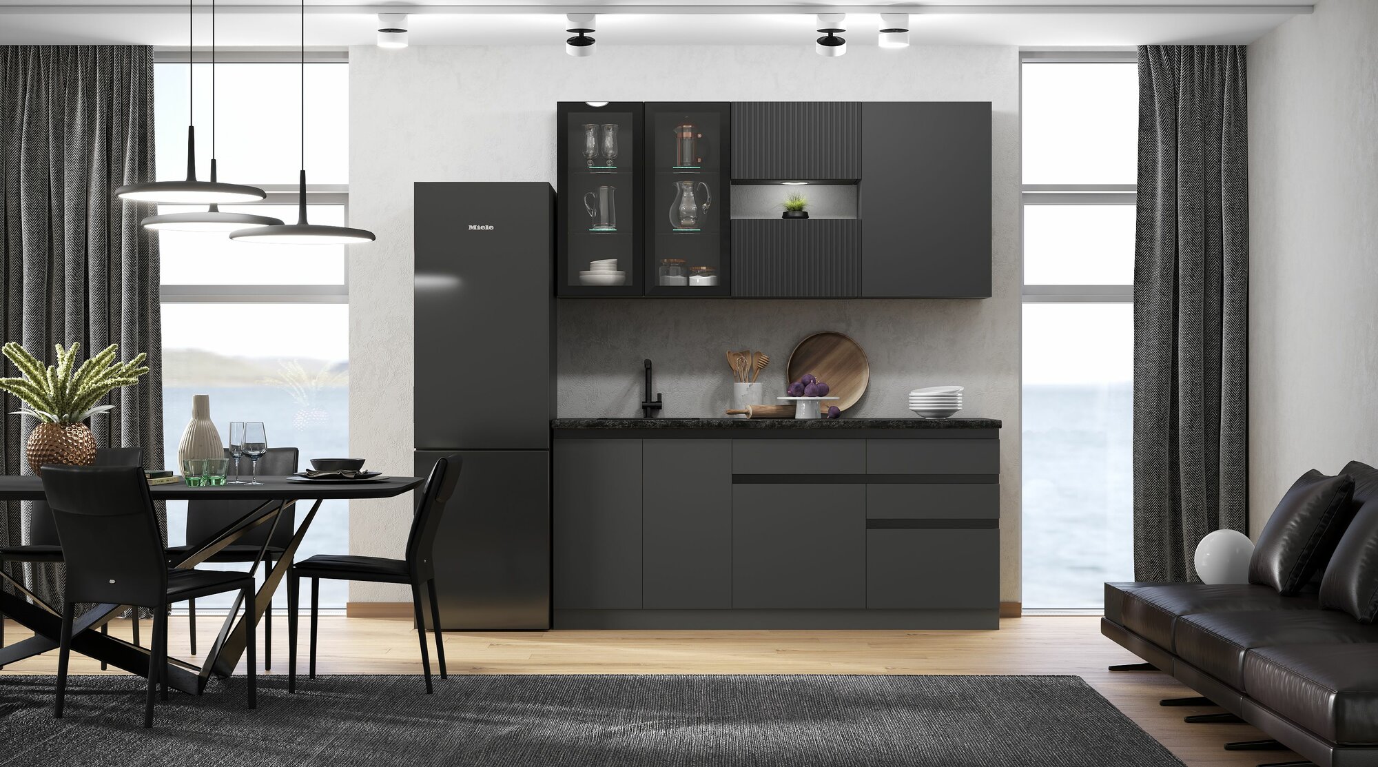 Кухня Техно-6 2,0м (Графит/Графит софт NEW) (Миф)