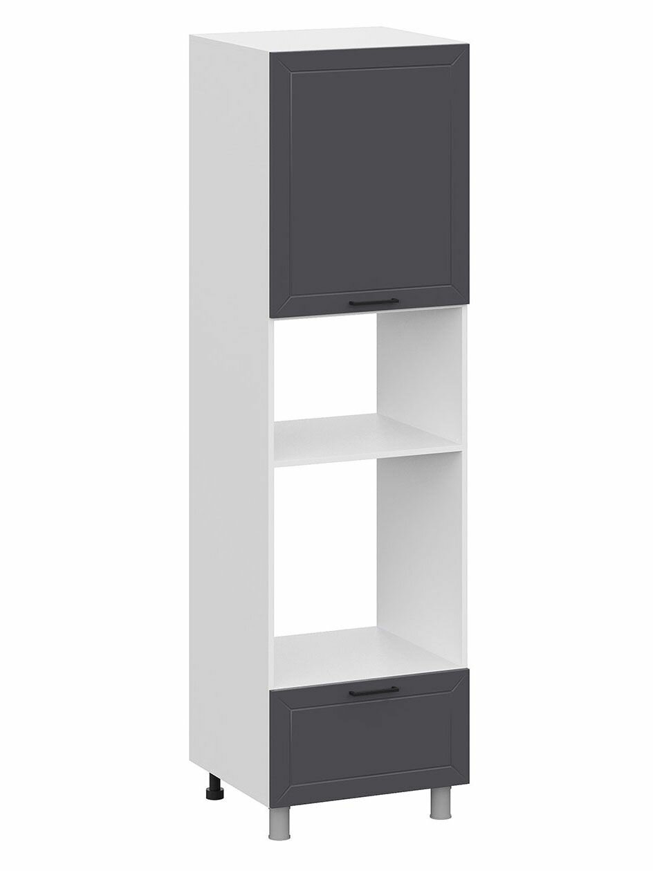 Кухонный модуль напольный, шкаф-пенал под духовку Сектор с полками, с ящиками, с доводчиками, 60х56.2х214 см, Белый / Графит