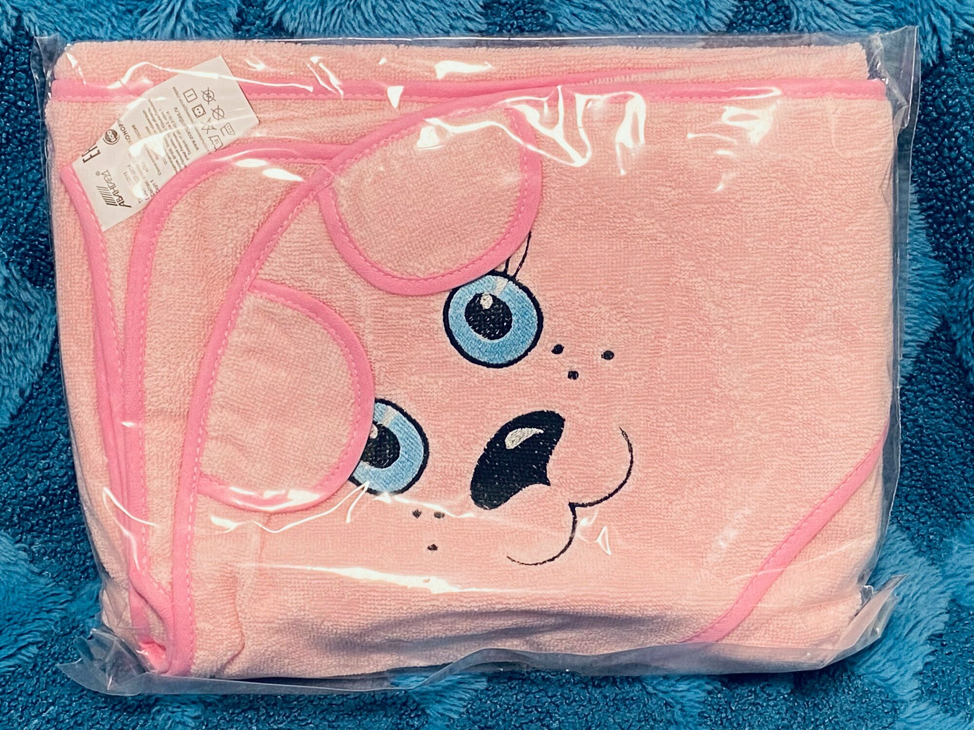 Полотенце Уголок с капюшоном махровое детское с вышивкой большое с ушками для девочки 100*100 см Нежно-розовое