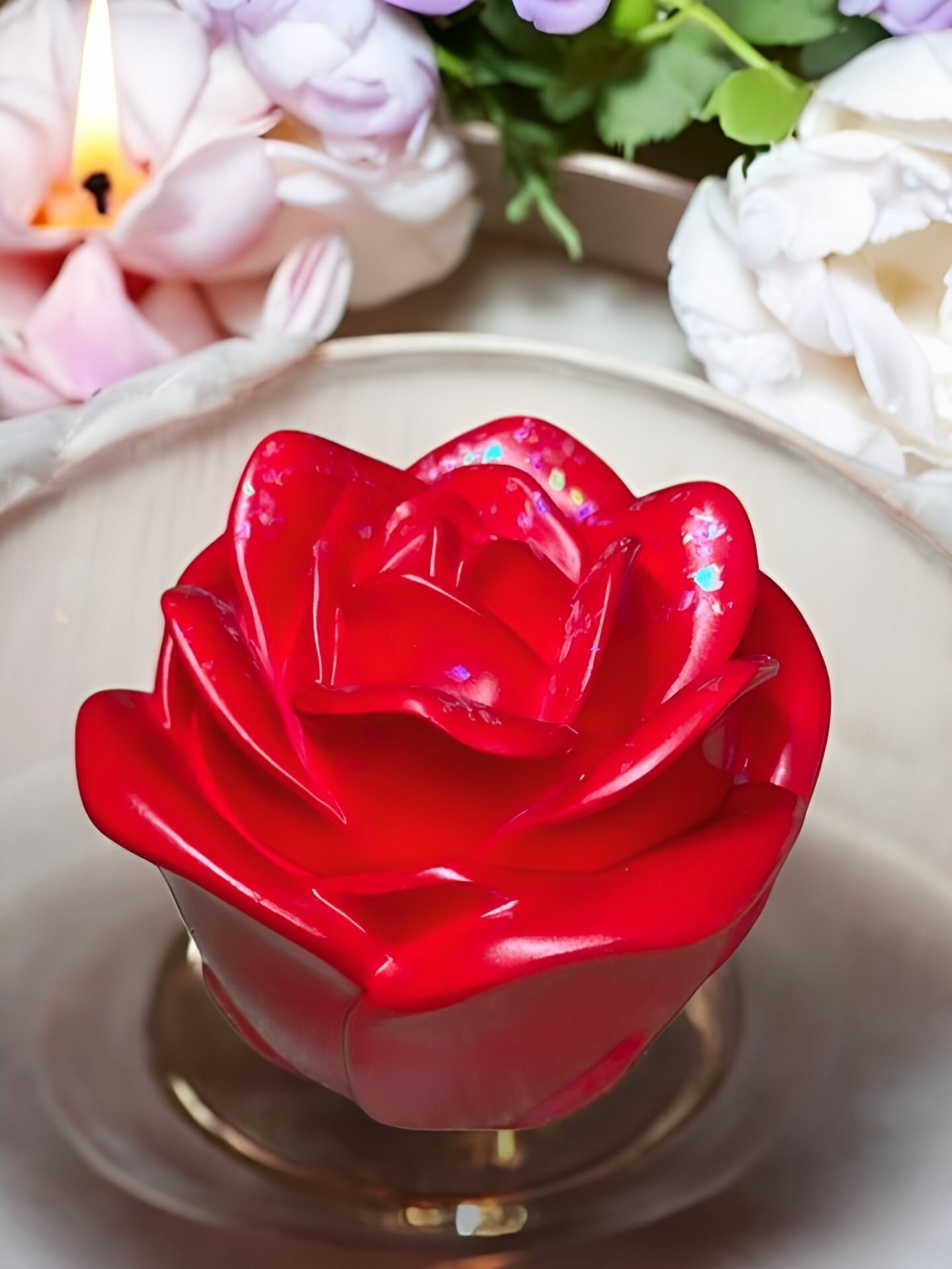 Свеча Sa'Va "Роза", ручная работа, красная, в подарочной упаковке