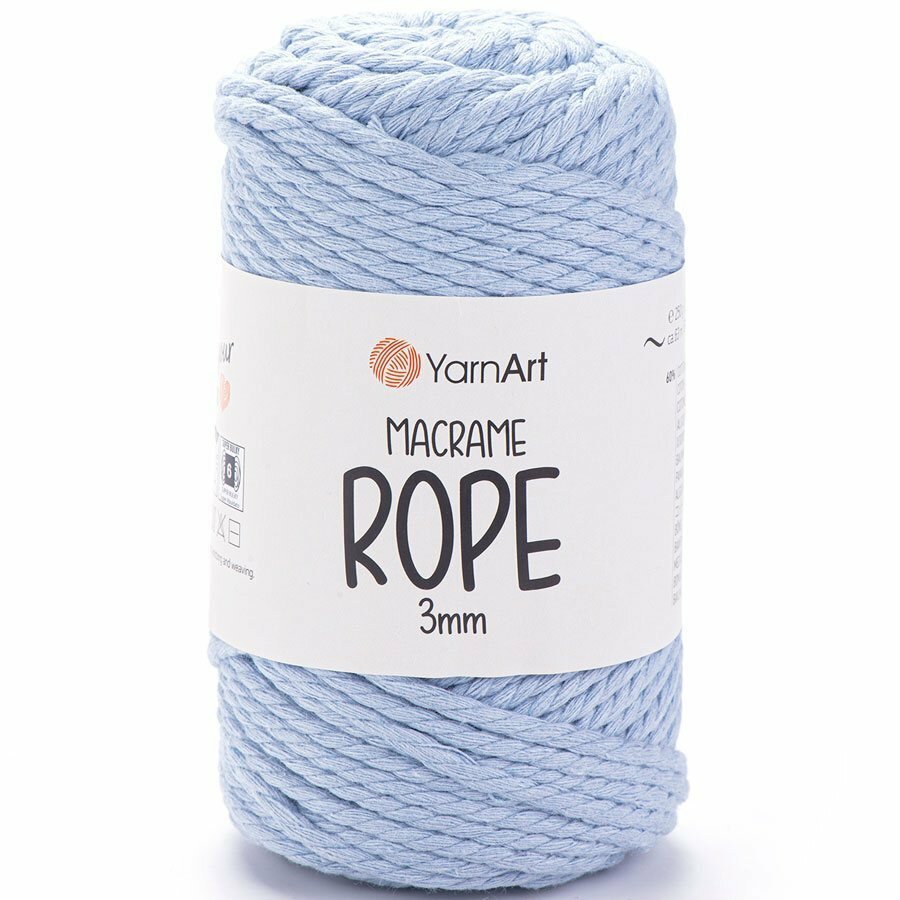 Пряжа Yarnart MACRAME ROPE 3MM 760 голубой (4 мотка)