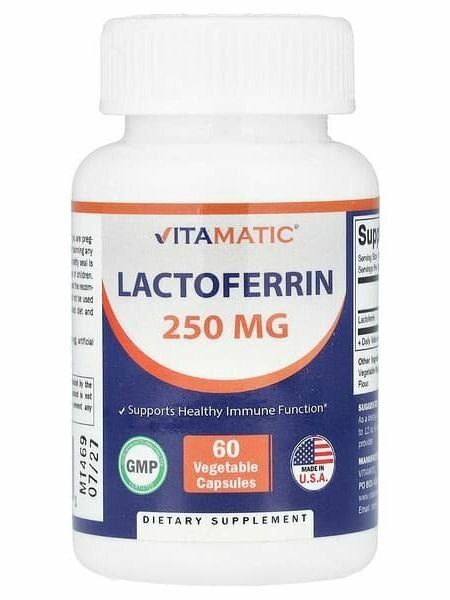 Лактоферрин, 250 мг, 60 растительных капсул, Vitamatic