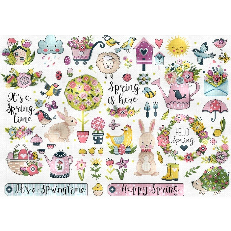 Набор для вышивания LetiStitch #L9937 Spring Sampler (Весенний сэмплер), Счетный крест, 38 х 27 см