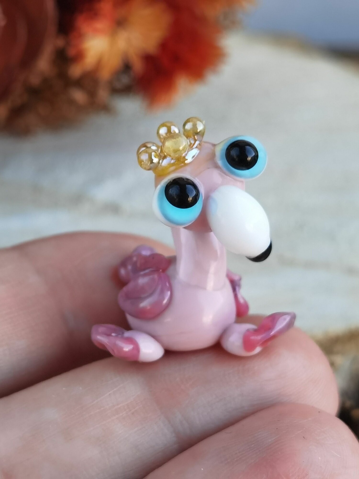 Фигурка стеклянная Фламинго в короне статуэтка или сувенир Розовый фламинго в подарок для коллекционеров птичка стеклянная