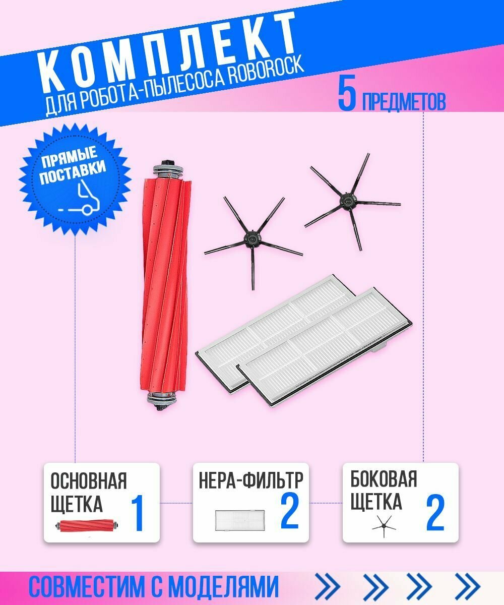 Аксессуары для пылесоса Xiaomi , Roborock S7 , S7 Plus / сменные нера фильтр 2 шт + основная щетка + боковая щетка 2 шт