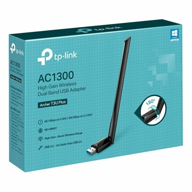 Сетевой адаптер TP-Link Archer T3U Plus, AC1300 двухдиапазонный, Wi-Fi, USB3.0