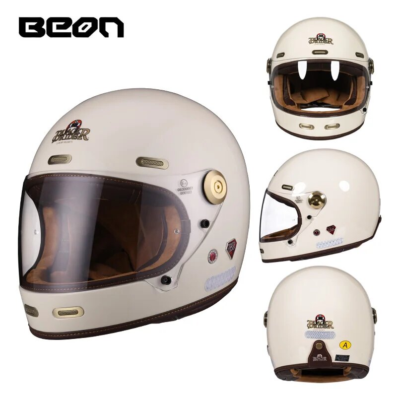 BEON B512 BR512 анфас шлем из стекловолокна для мотокросса винтажный мотоцикл скутер автоцикл ретро шлемы ECE XL, Ivory White