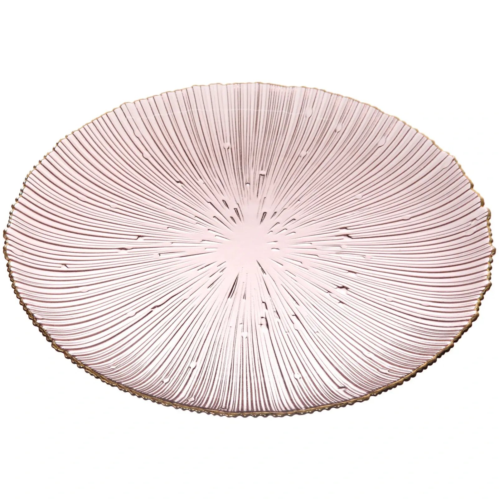 Тарелка стеклянная 32см «Флоренция», пыльная роза, с золотистой окантовкой