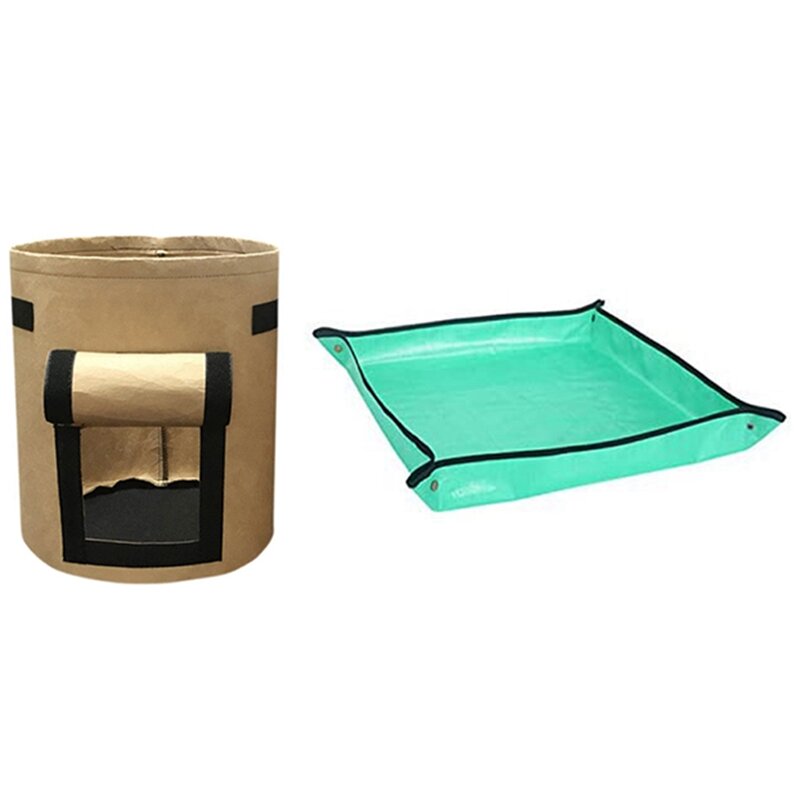 1x мешок для рассады картофеля/горшки для растений, 7-галлонный мешок для рассады овощей на окне и 2 упаковки ковриков для цветочных горшков