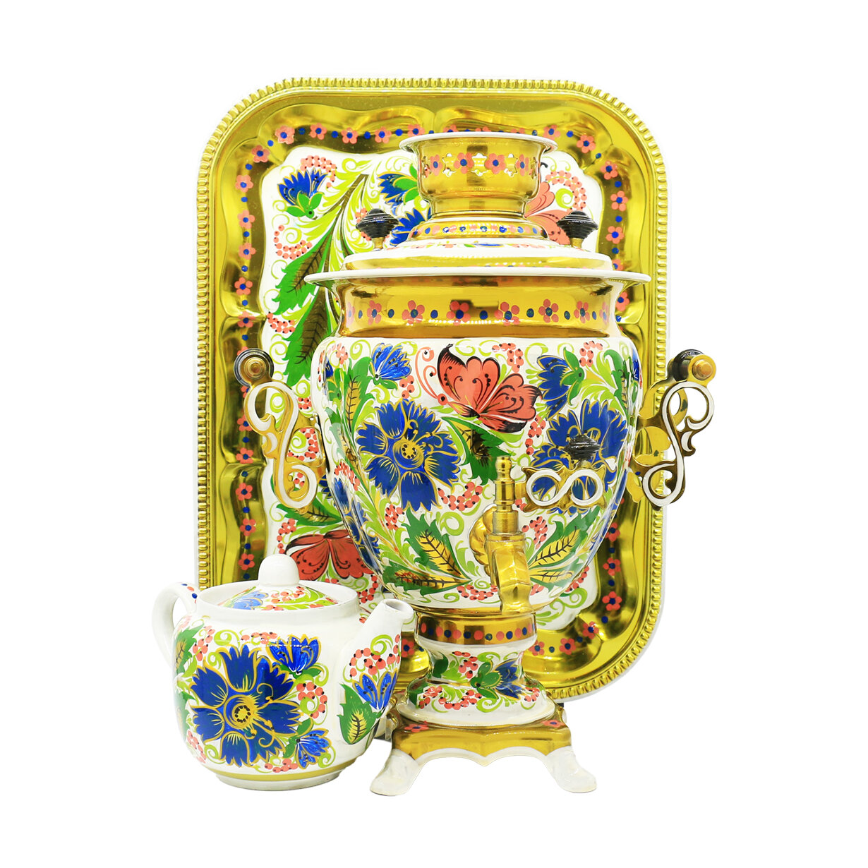 Самовар электрический 3 л, Васильки на белом в наборе