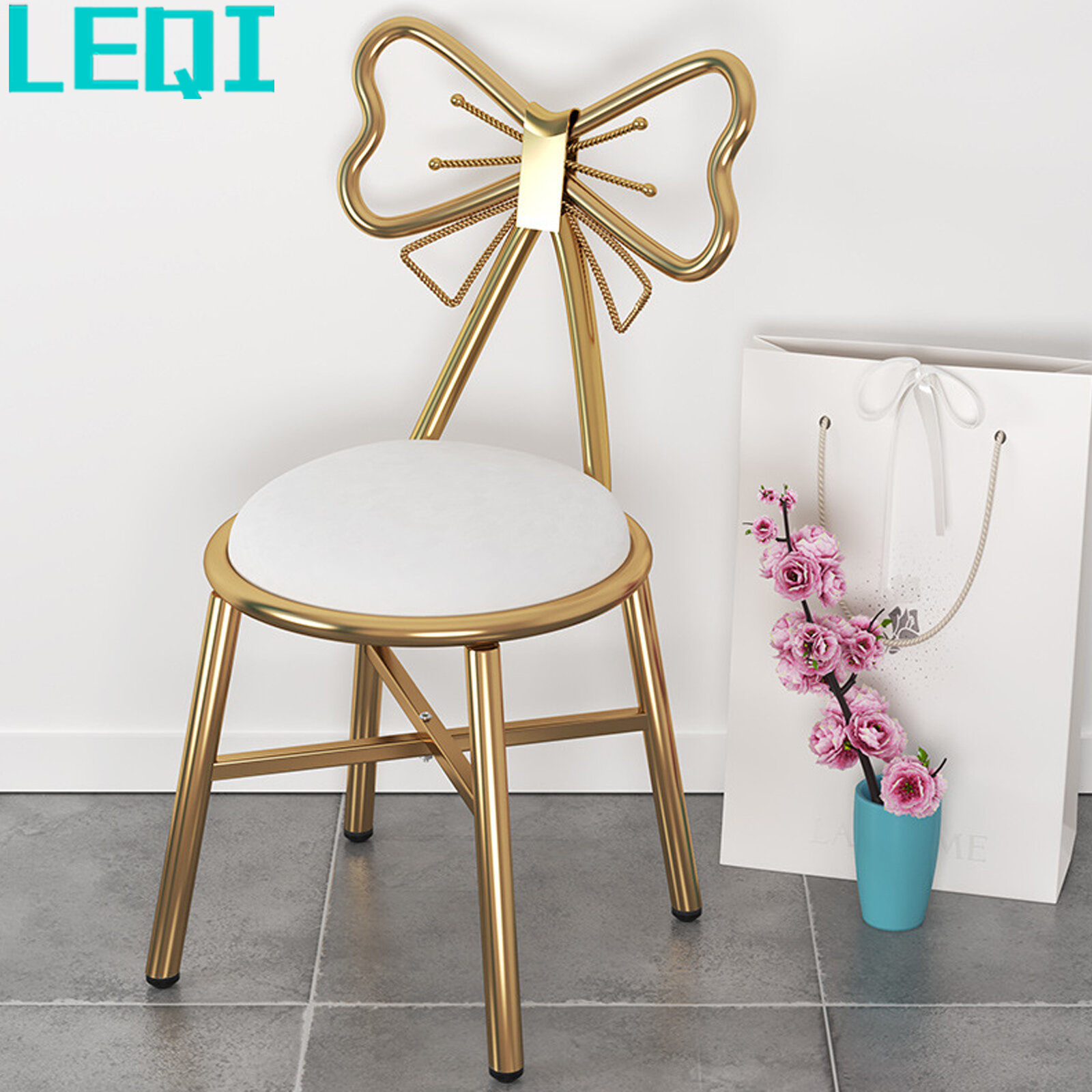 LEQI Кресло, стул для туалетного столика мягкое для дома и отдыха букле кожаный белое