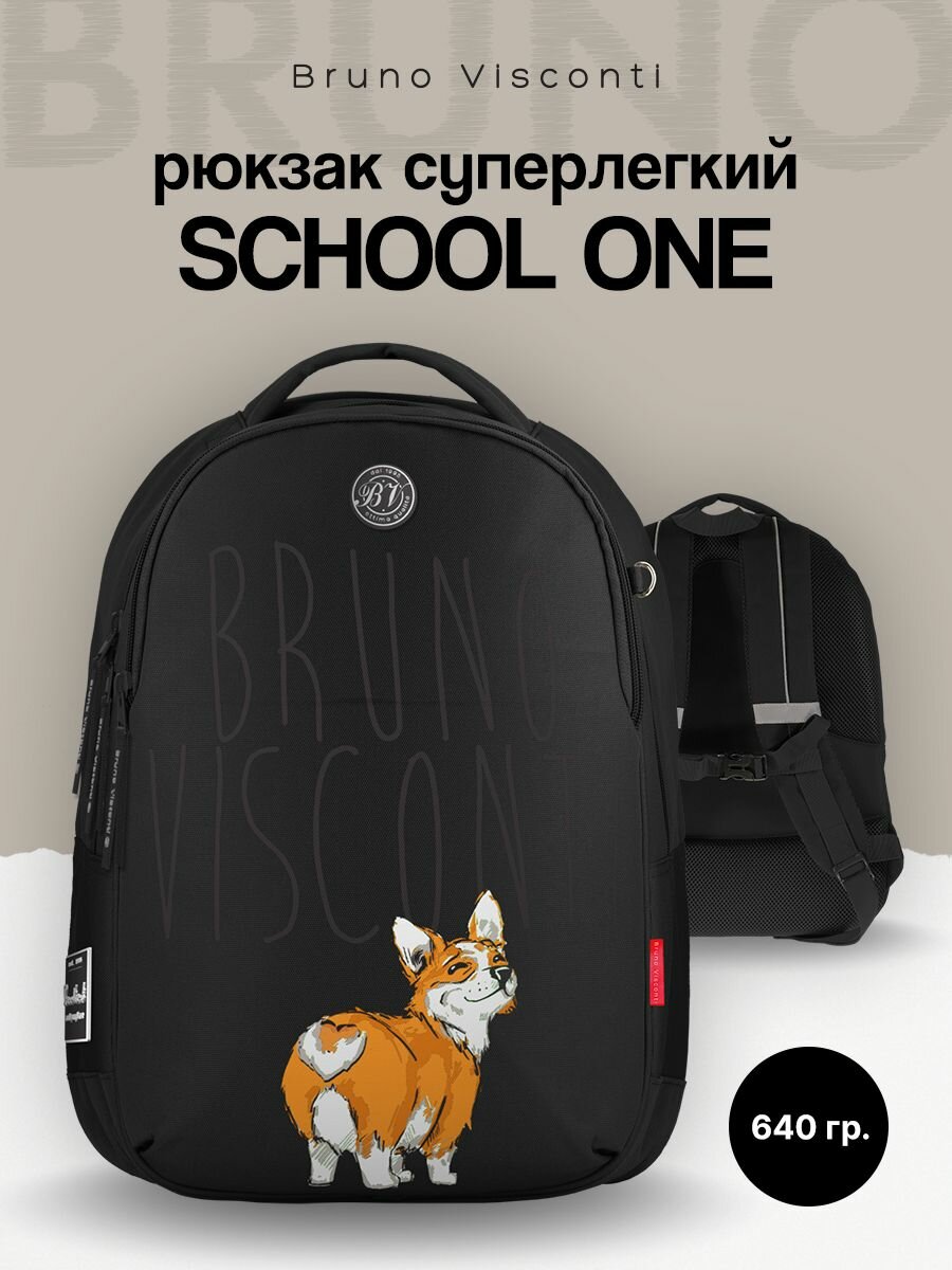 Рюкзак школьный для девочки / рюкзак школьный для мальчика / Bruno Visconti черный для подростка "корги" арт.12-008-074/01