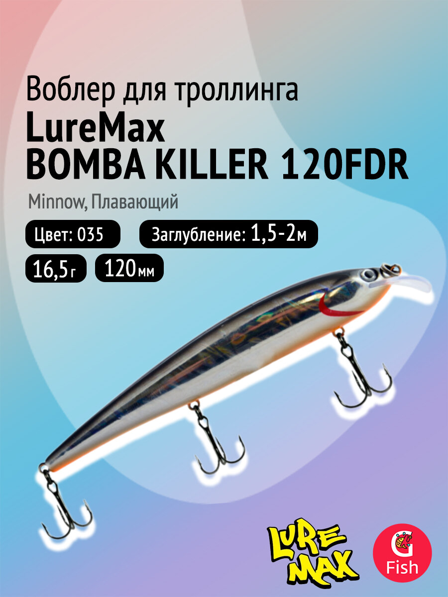 Воблер для рыбалки LureMax BOMBA KILLER 120FDR-035 16,5 г, для троллинга (судак, щука)