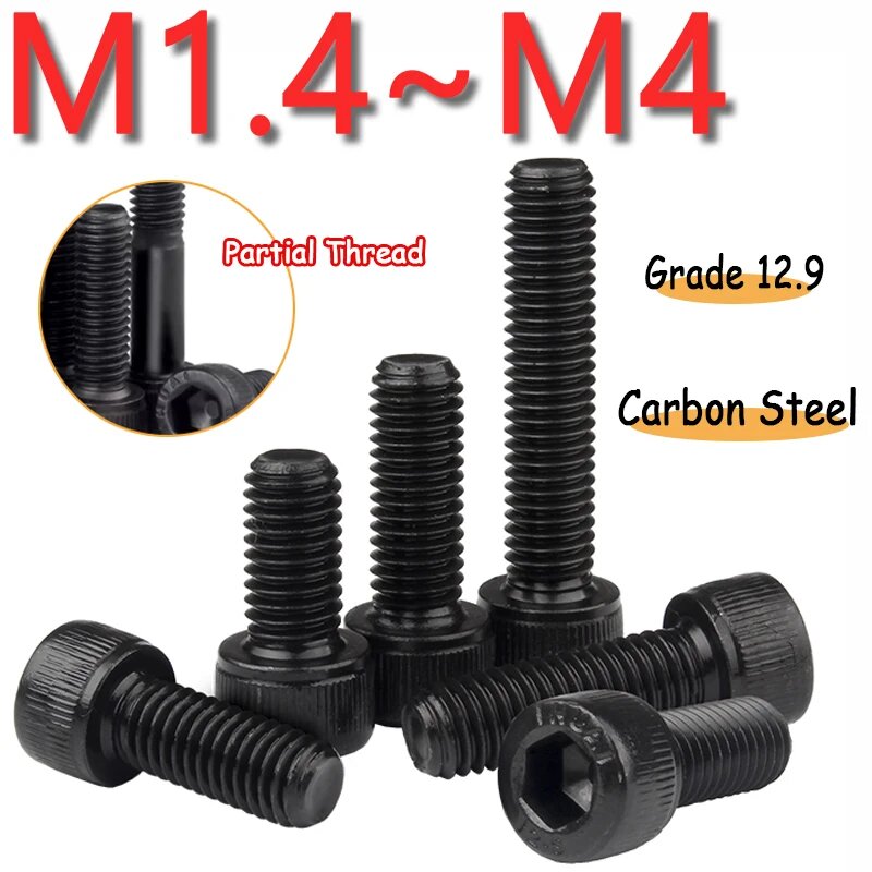 Углеродистые болты с шестигранной головкой M1.4 M1.6 M2 M2.5 M3 M4 черные 12.9 M3x18mm(FT)-50pcs