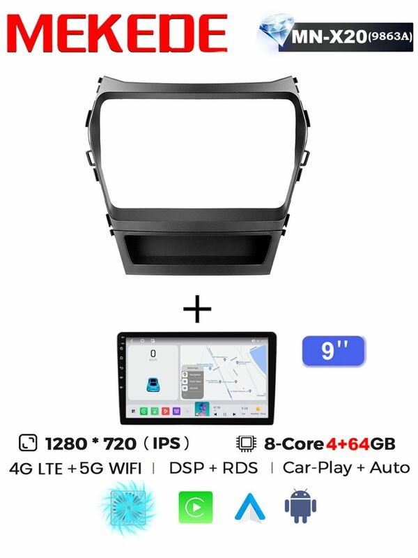 Магнитола 9" Mekede MN X20 Pro 4/64 Gb Hyundai Santa Fe 3 2013-2016 (A) carplay