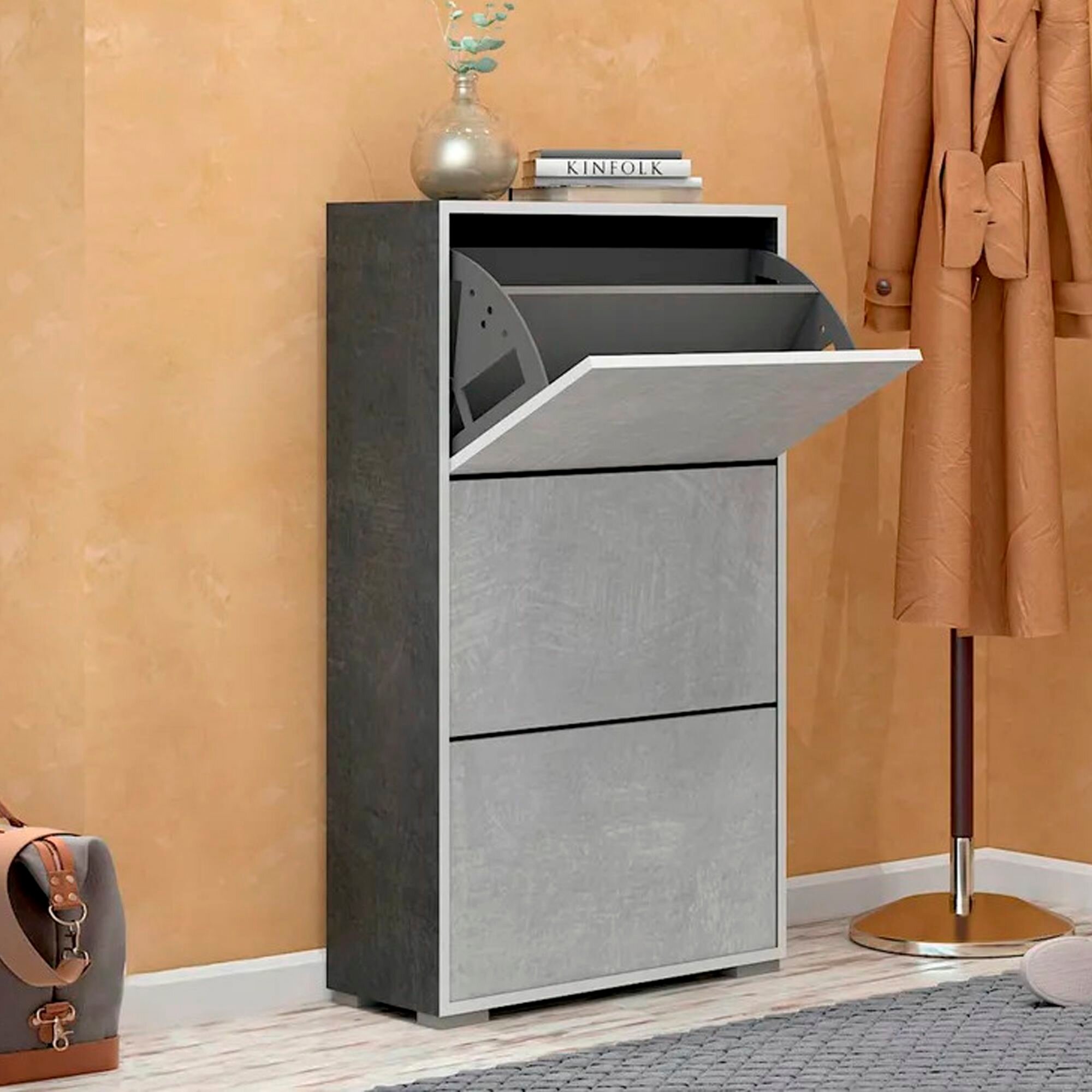 Обувница ОШК-301 Бетон тёмный/Светлый, ширина 60 см, высота 119 см, для обуви в прихожую