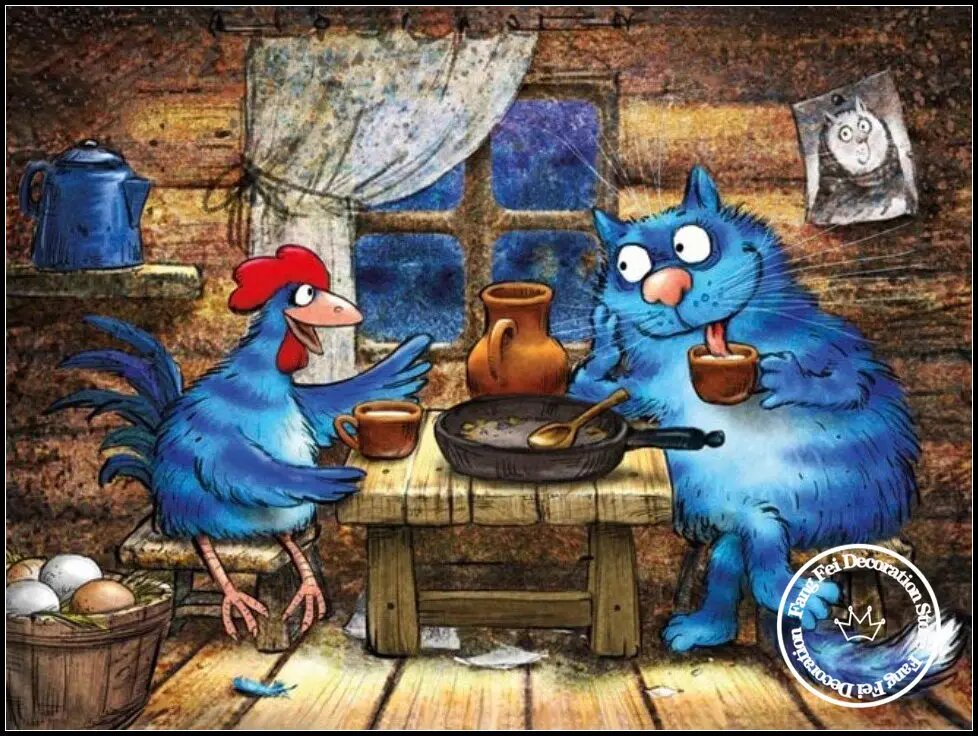 Алмазная мозаика на подрамнике "Синий Кот" круглые бриллианты 40х50см