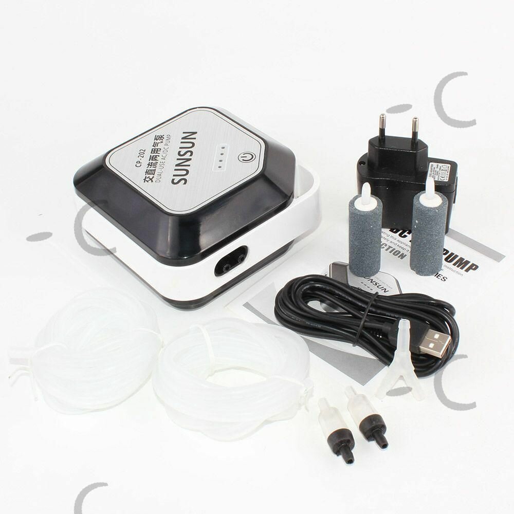 Компрессор с аккумулятором SunSun CP-202 для аквариумов (300 л/ч, 1,5 Вт.) Apodiwen