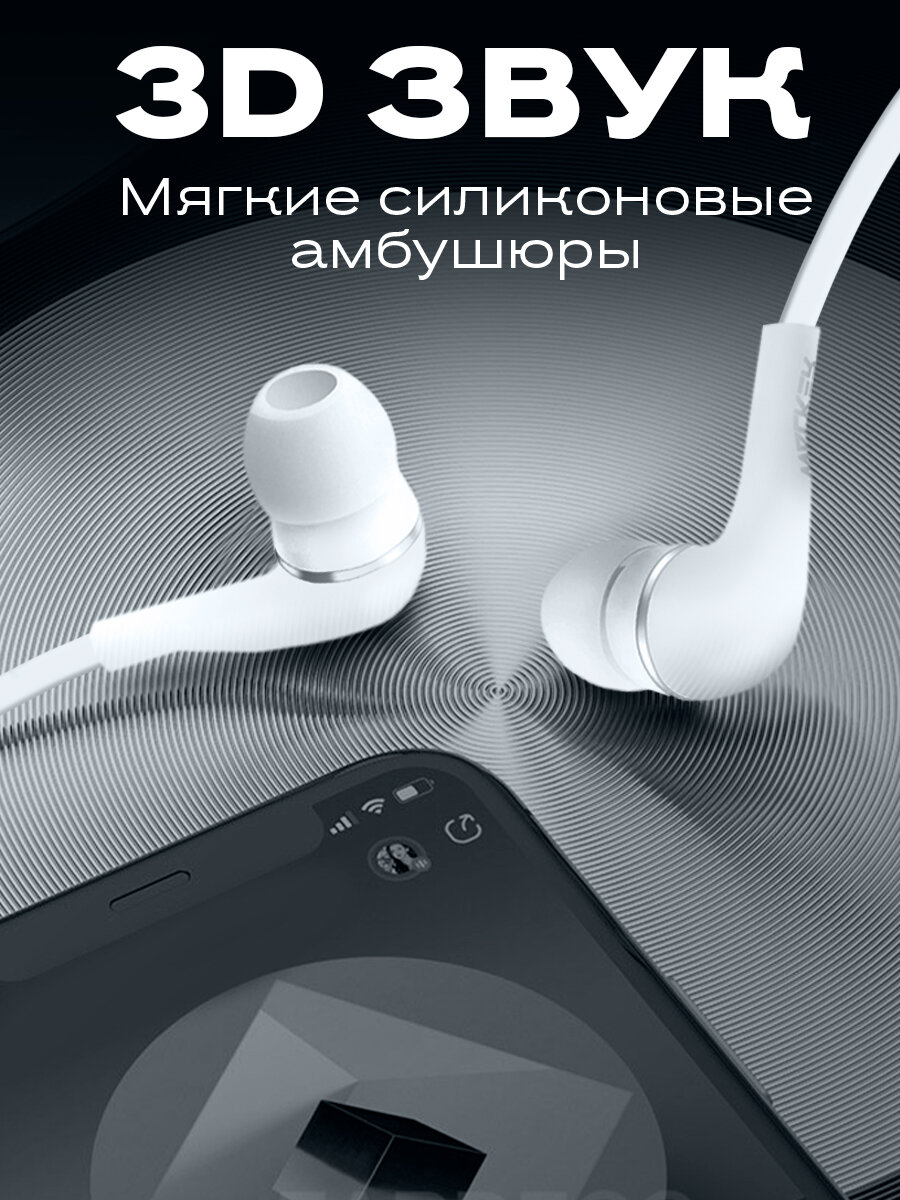 Проводные вакуумные наушники AUX mini-jack 3.5 mm, наушники игровые для компьютера и телефона, как jbl, sony, белые