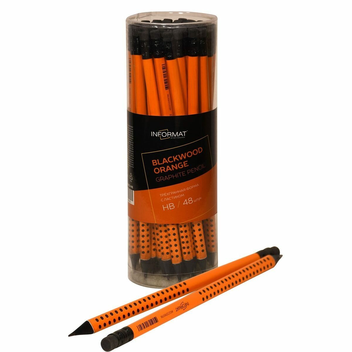 Карандаш чернографитный inформат Blackwood Orange (НВ, с ластиком, заточенный, трехгранный) (IFPTNBWO-HB), 48шт.