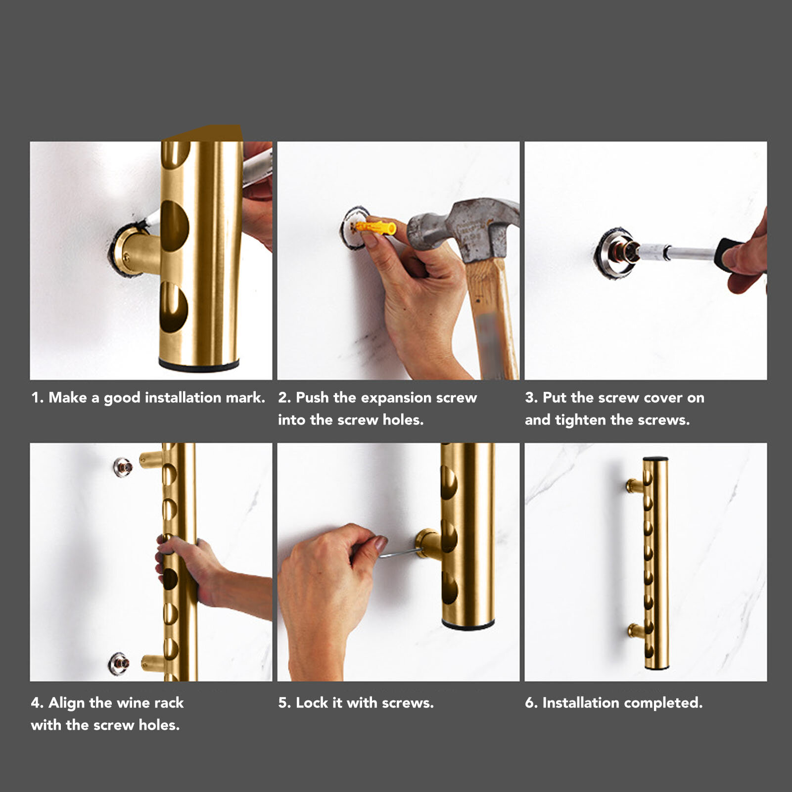 Настенный шкаф для вина из нержавеющей стали с 8 отверстиями, настенный бар, полка для бутылок вина, стеллаж для хранения красного вина, золото