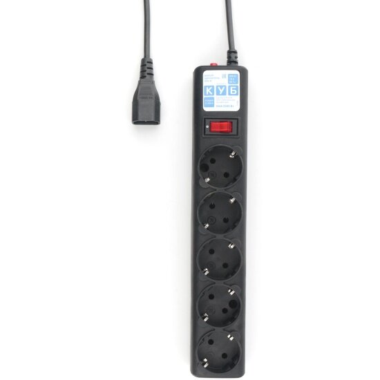 Сетевой удлинитель Powercube, 5 розетки, черный, 1.9 м