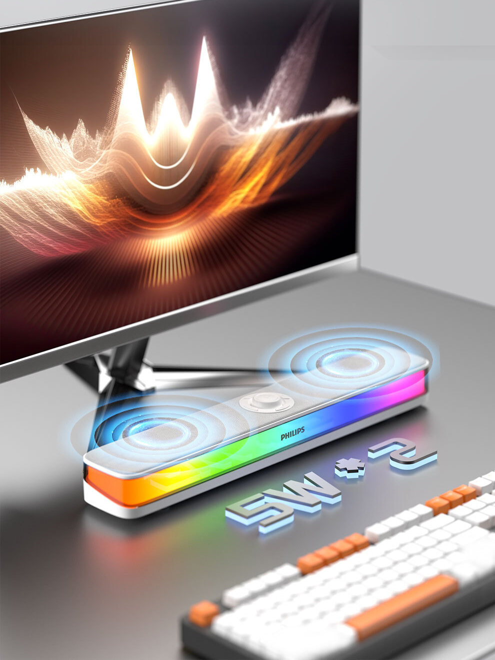 Саундбар Philips SPA6119 с RGB-подсветкой, Bluetooth 5.3, USB-C, белый