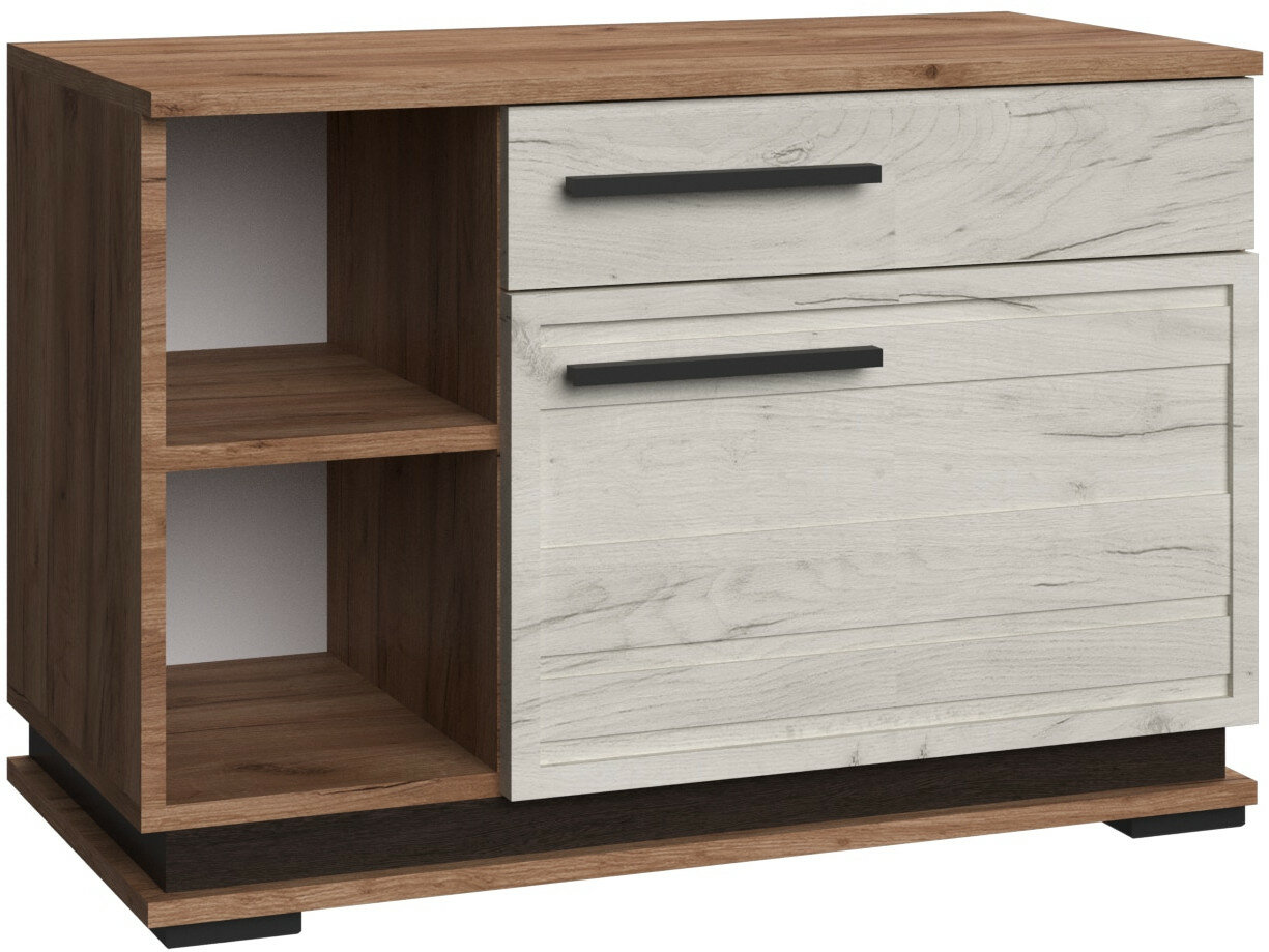 Обувница, с ящиком на шариковых направляющих, Дуб крафт табачный/Дуб белый