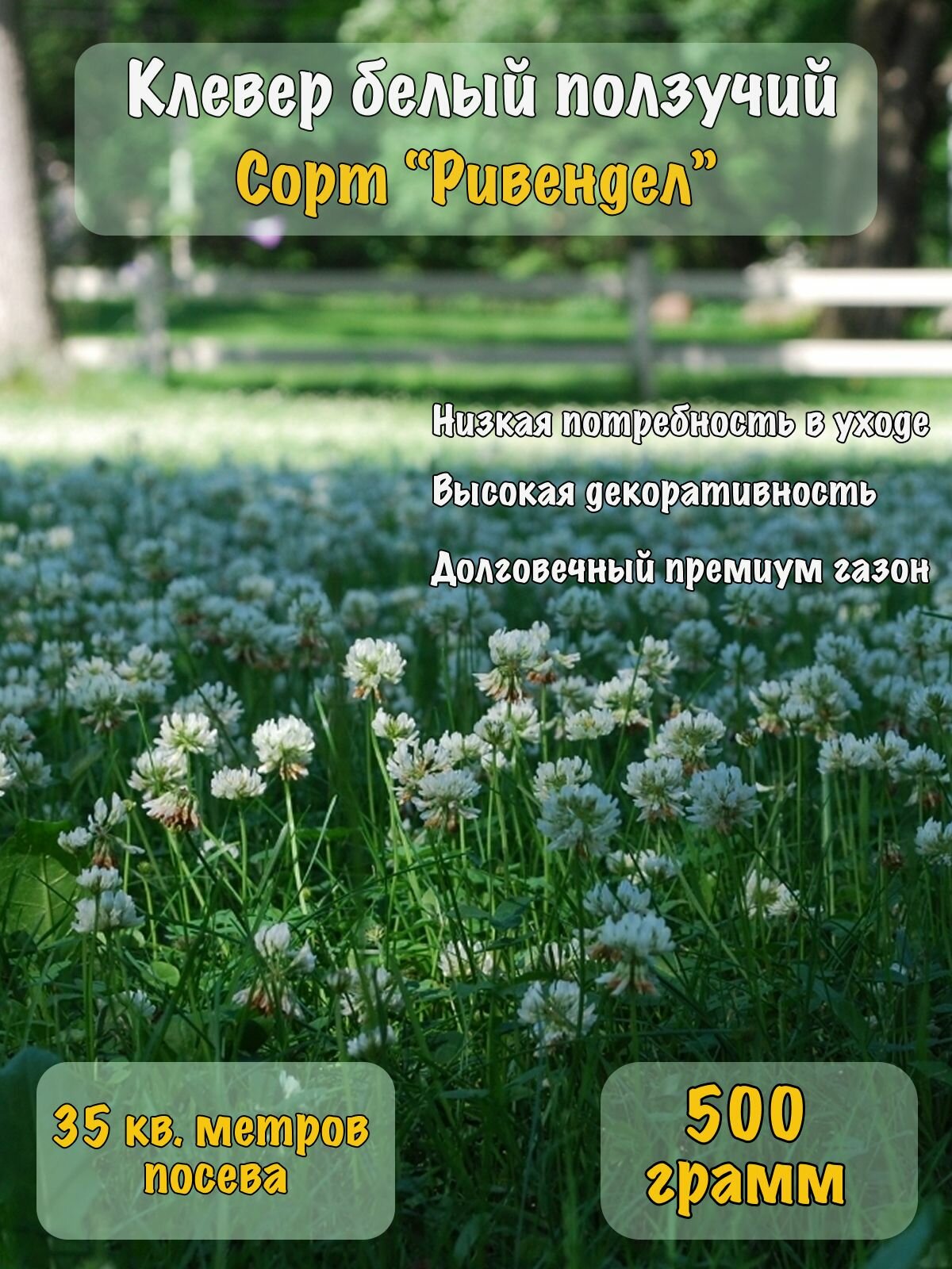 Семена премиум газон Клевер белый ползучий "Ривендел" 500 грамм на 35 м. кв.