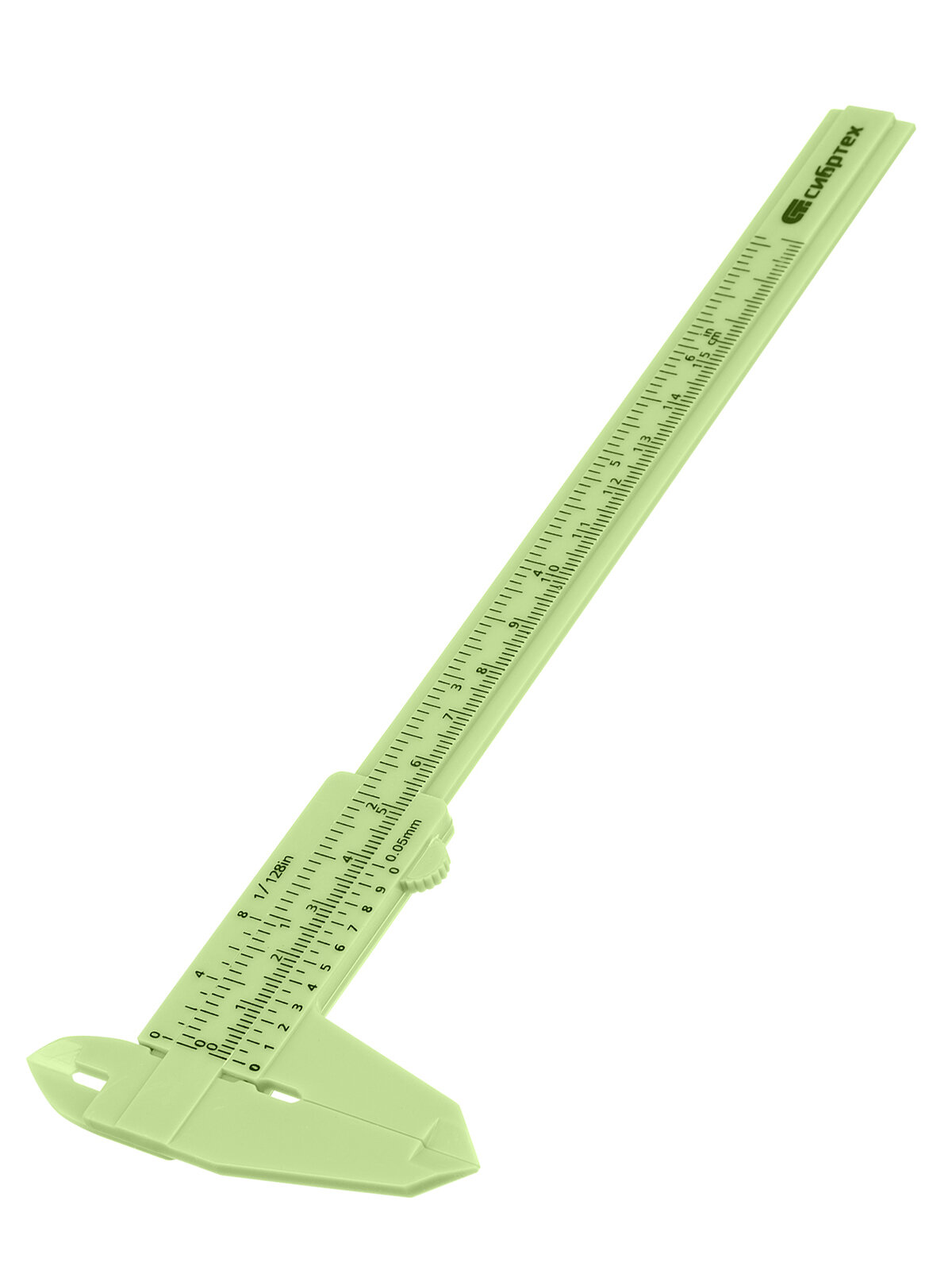 Штангенциркуль пластиковый Сибртех, 150 мм, миллиметровая и дюймовая шкала, глубиномер, 31621